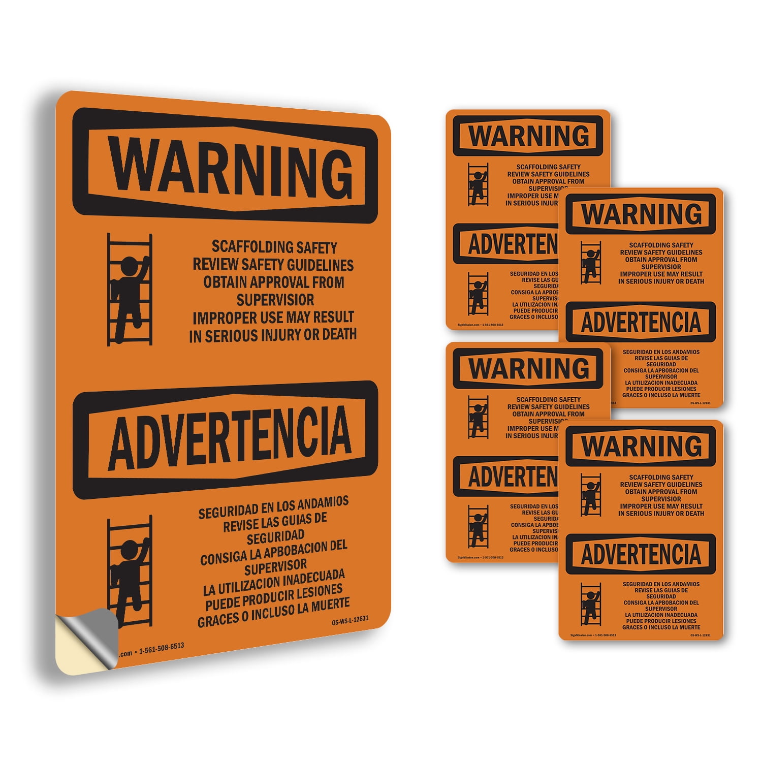Scaffolding Safety Guidelines Bilingual OSHA WARNING Vinyl Decal Label ...