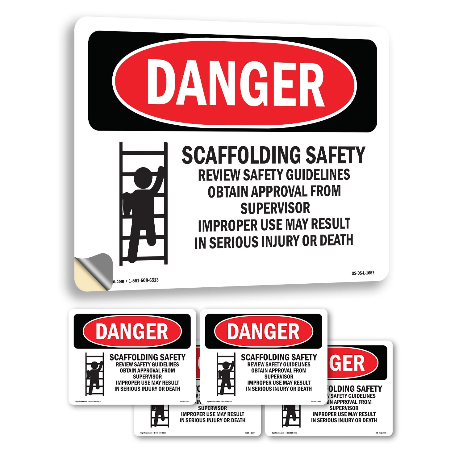 Scaffolding Safety Review Guidelines OSHA Danger Vinyl Decal Label 5 ...