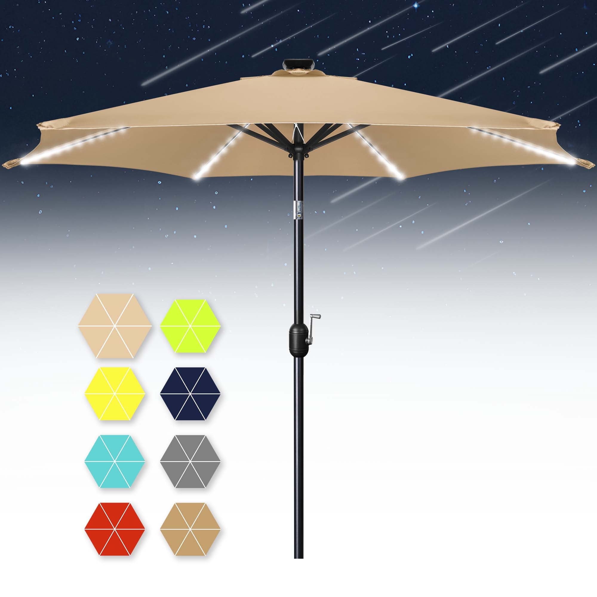 Scafild Meteor Shower Lights Patio Umbrella 7.5FT with 108 LED Solar Lights Water-Resistant UV ...