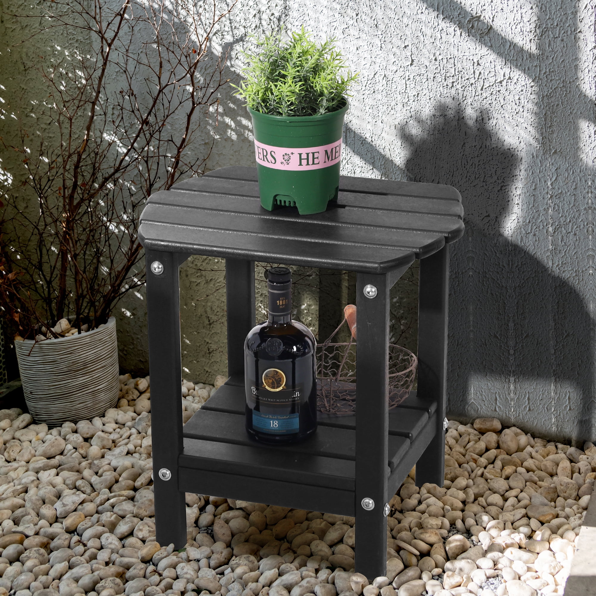 Scafild Adirondack Side Table, Black Outdoor End Table with 2-Tier ...