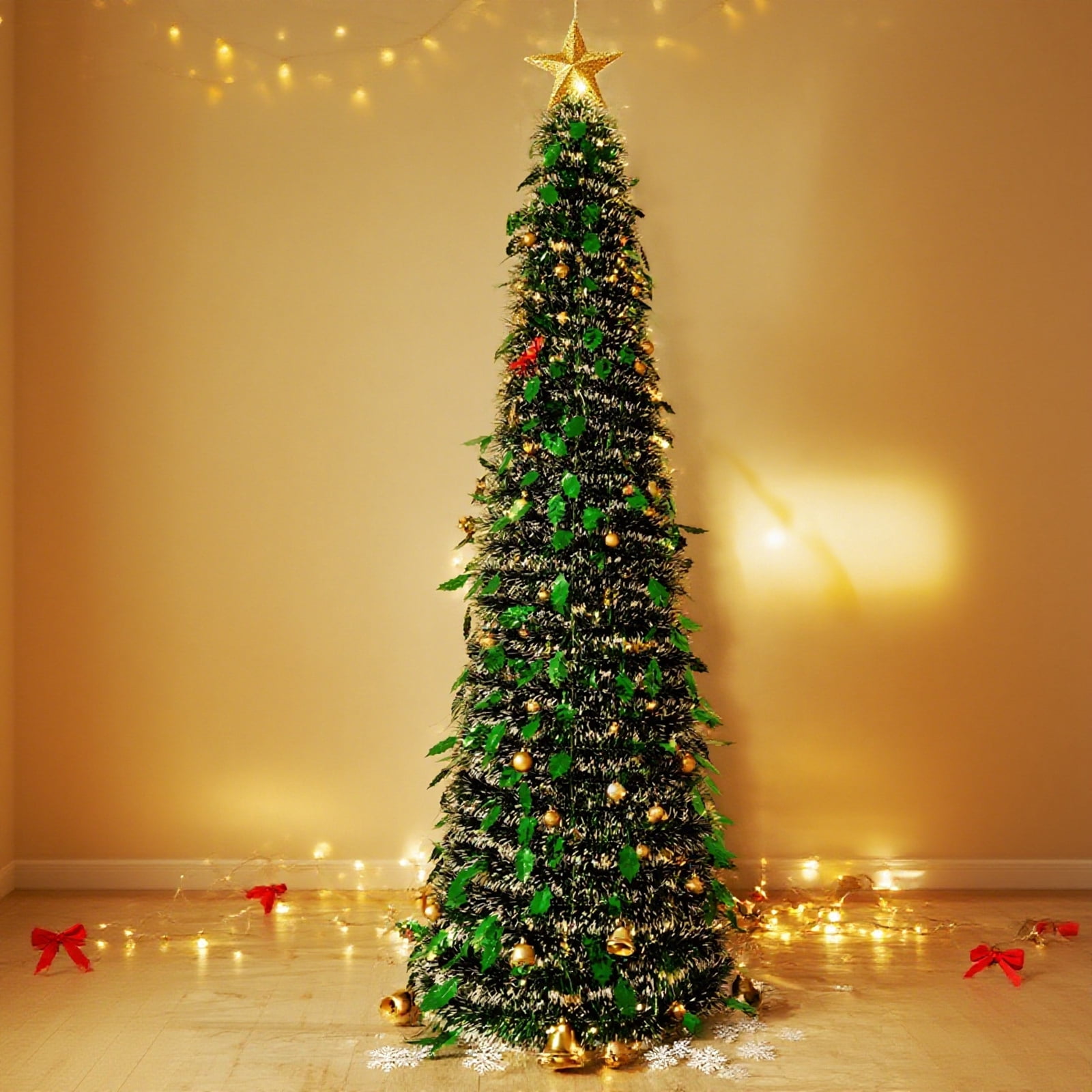 Scalable Christmas Tree With 5ft Green Leaves, Foldable Woolen Strips ...