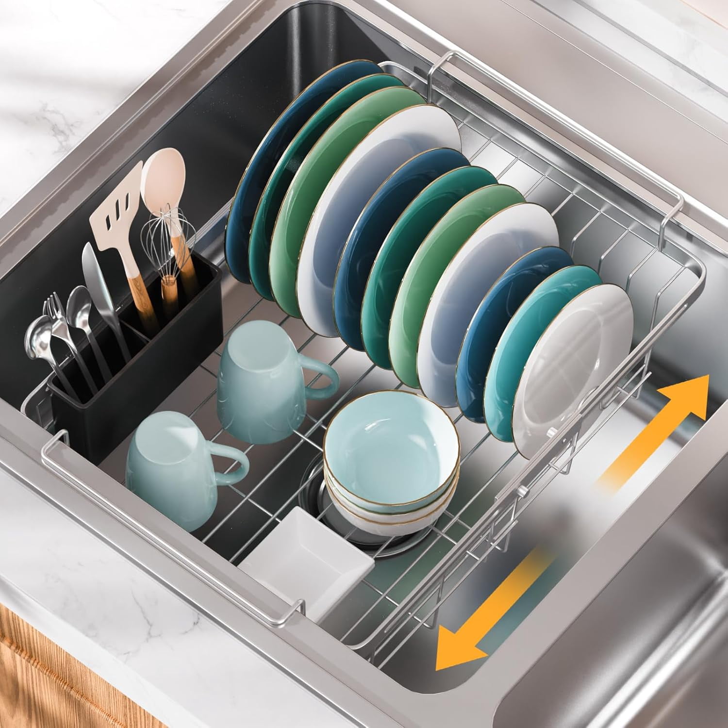 Scalable capacity bowl rack, stainless steel rust proof sink bowl rack ...