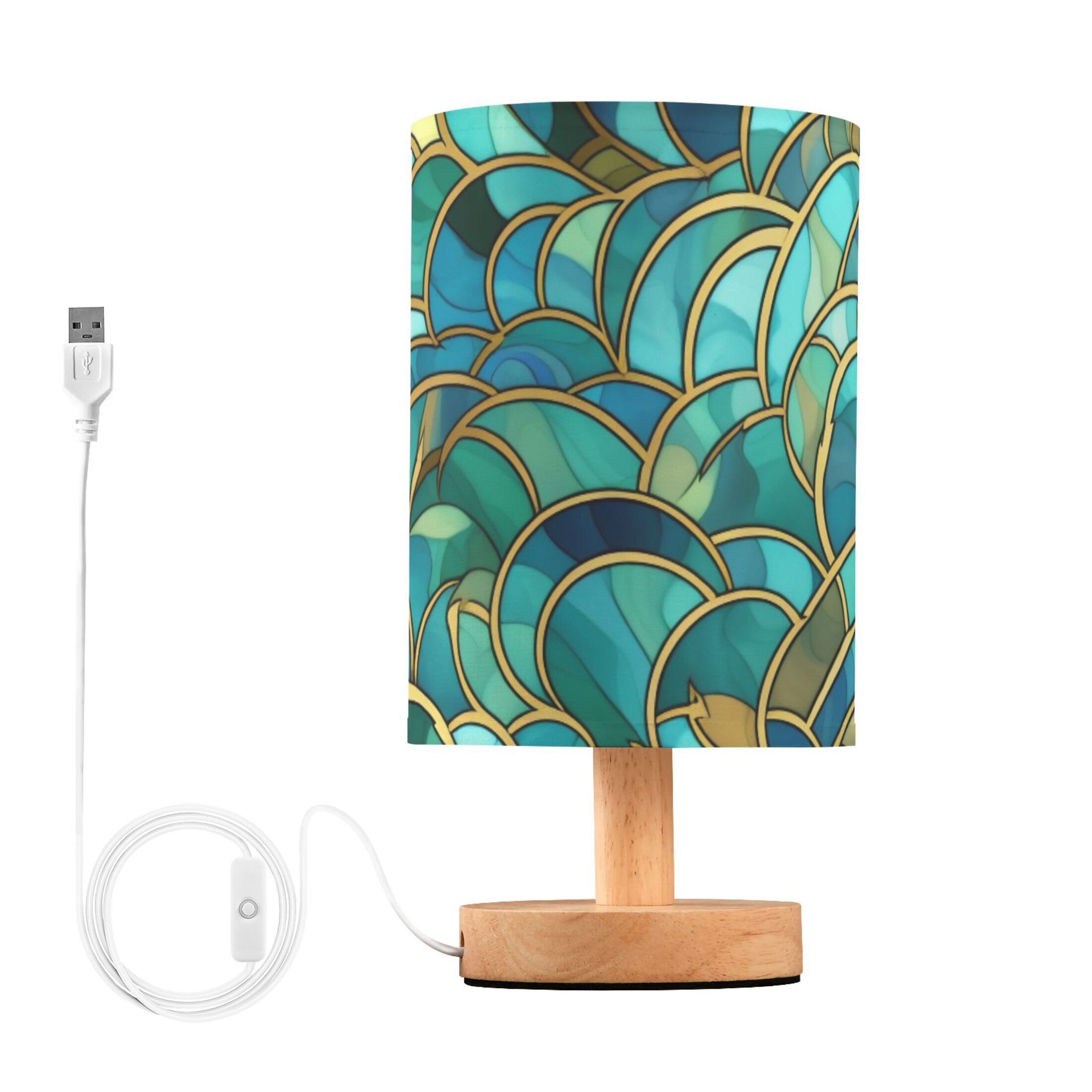 Scales Green Bedside Table Lamp LED Warm Lights with USB Charging Port ...
