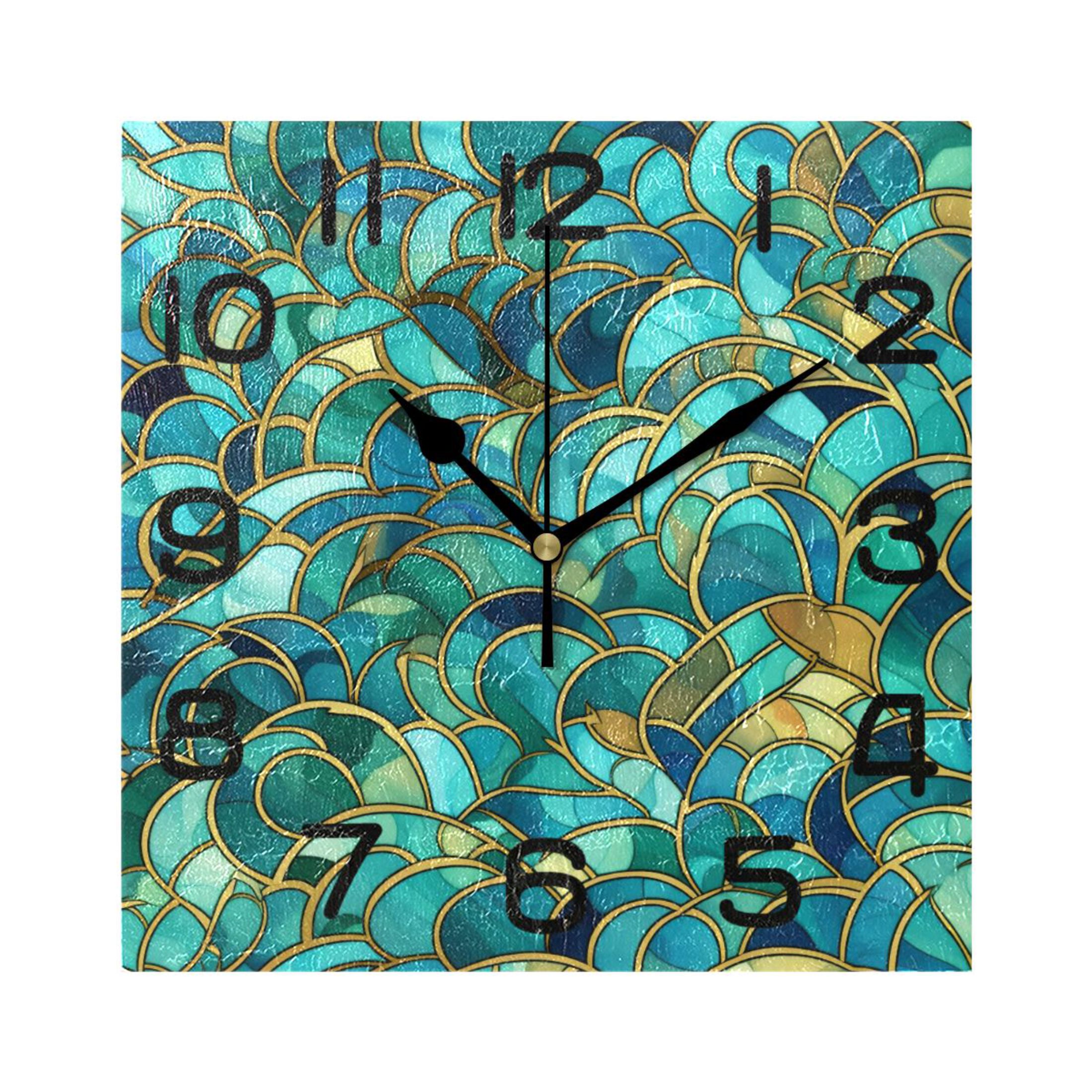 Scales Green Wall Clock Square Silent Non-Ticking Battery Operated ...