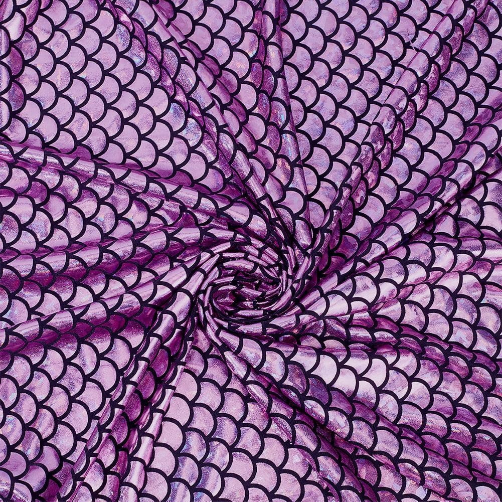 Scales Orchid Purple Hologram 2 Way Stretch Fish Scale Fabric Sparkly ...