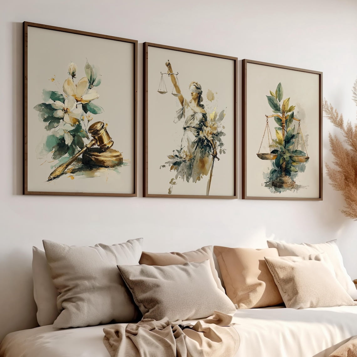 Scales of Wall Art Minimalist Floral Botanical Law Office Decor Set 3 ...