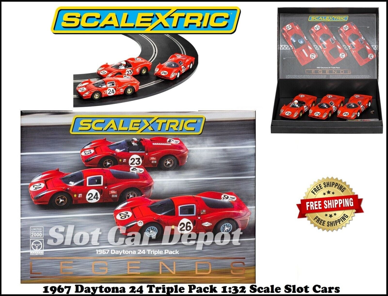 Scalextric 1967 Daytona 24 Triple Pack 1:32 Scale Slot Car C4391 ...