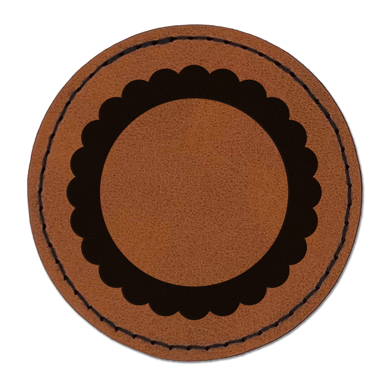 Scallop Round Frame 2.5" Faux Leather Round Engraved Iron-On Patch ...