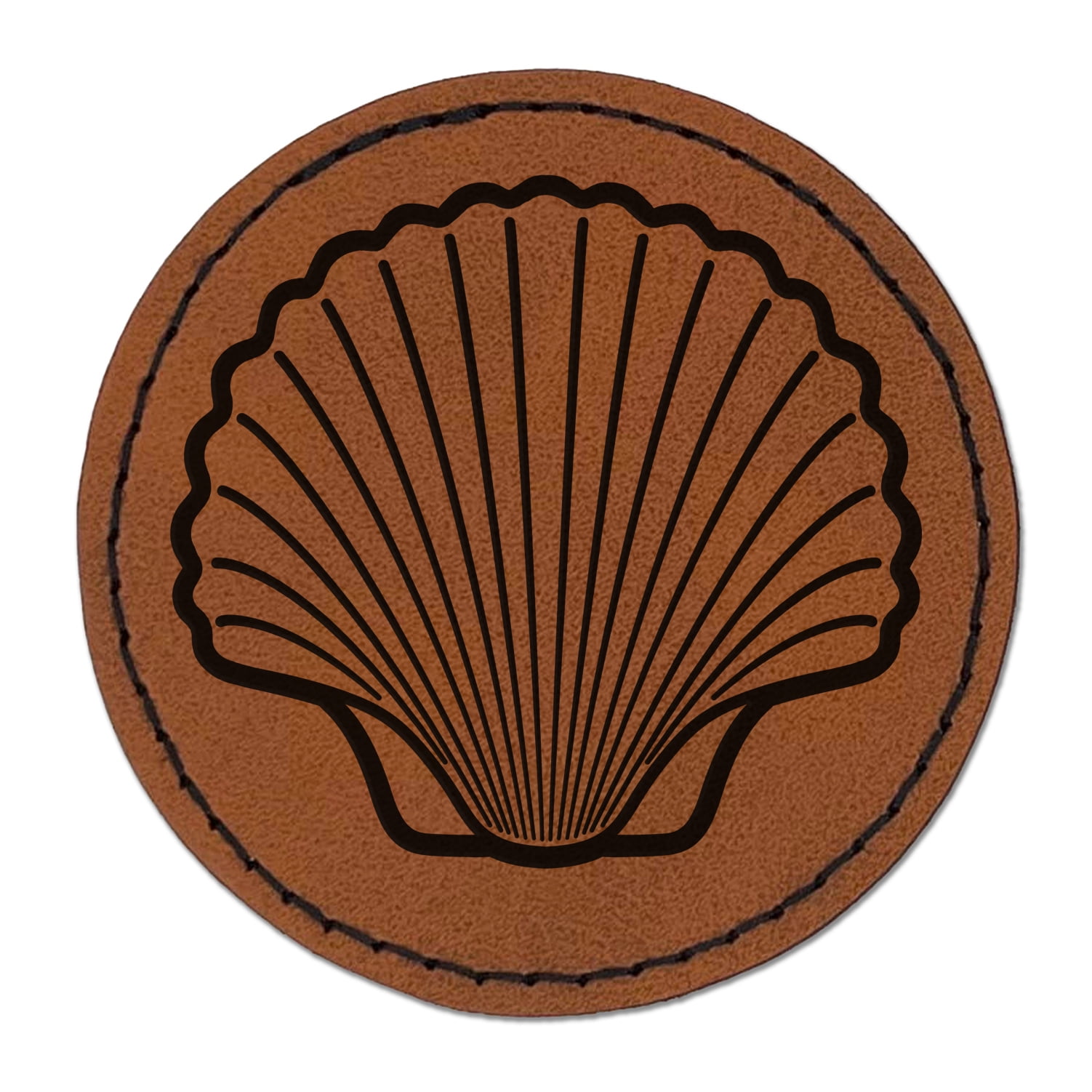 Scallop Seashell Beach Shell 2.5" Faux Leather Round Engraved Iron-On ...