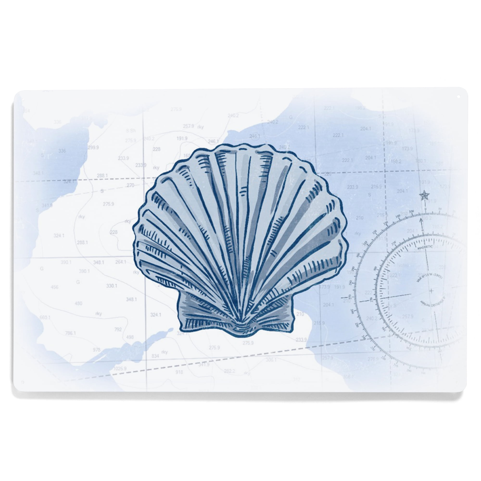 Scallop Shell, Blue, Coastal Icon (12x18 Aluminum Art, Indoor Outdoor ...