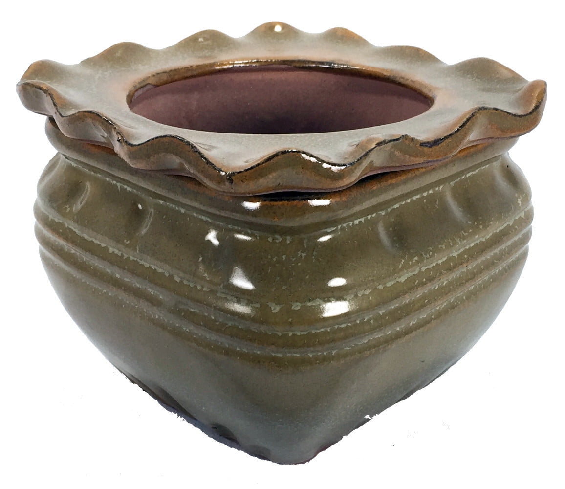 Scallop Square Self Watering Glazed Ceramic Pot - Dark Sand - 5.3 ...