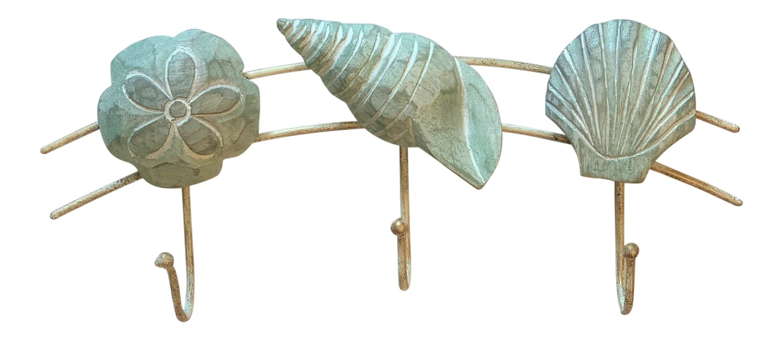 Scallop Turban Sand Dollar Shells Seafoam Green Triple Wall Hooks 11 ...