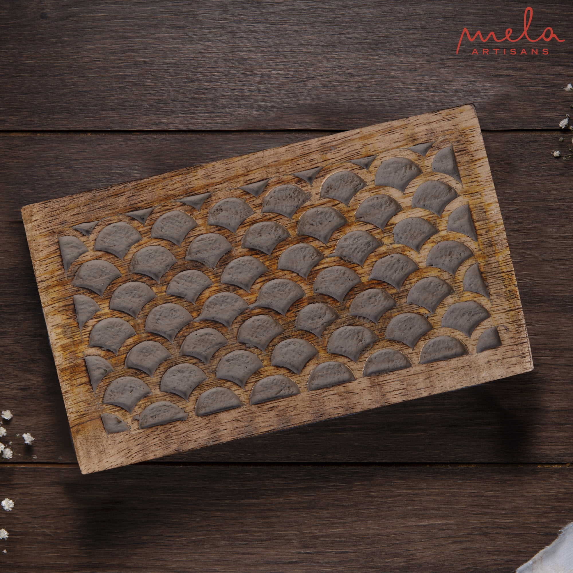 Scallop Wooden Box, Medium, Light Burnt Over Grey Decorative Box with ...