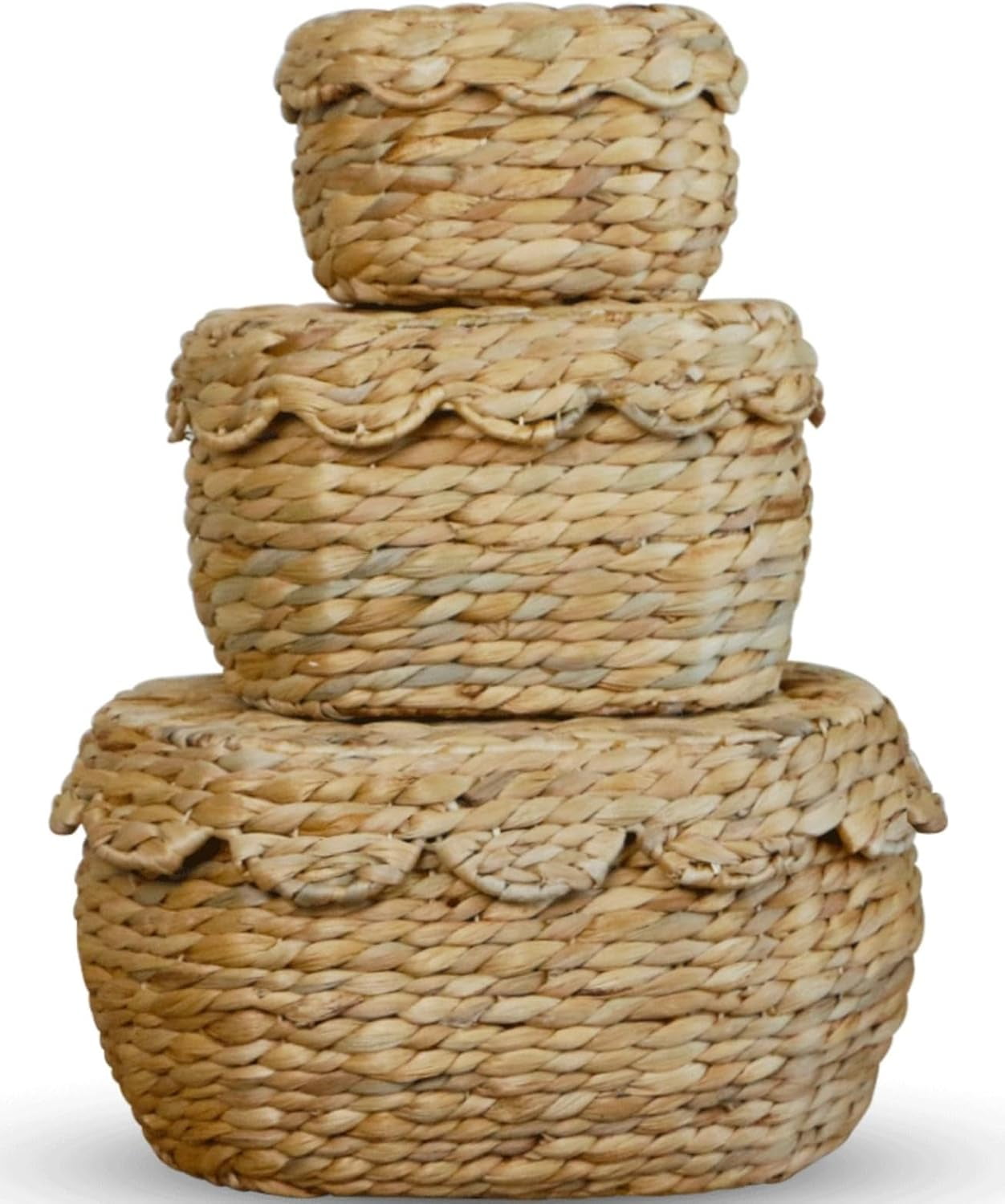 Scalloped Basket with Lid Set of 3,Stackable Baskets for Organizing ...