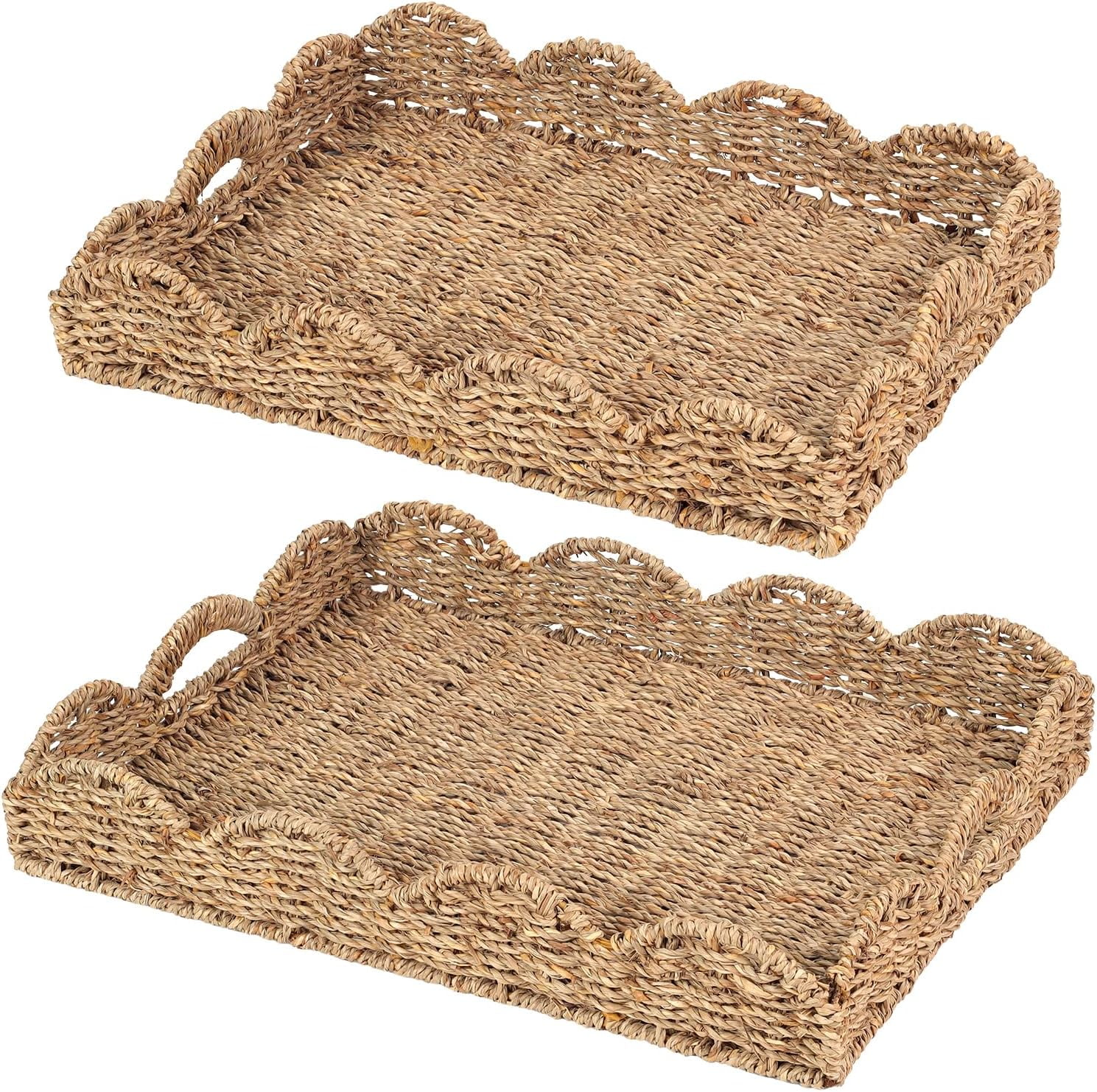 Scalloped Basket, Scalloped Tray, Seagrass Tray(17" x 13" x 3") with ...