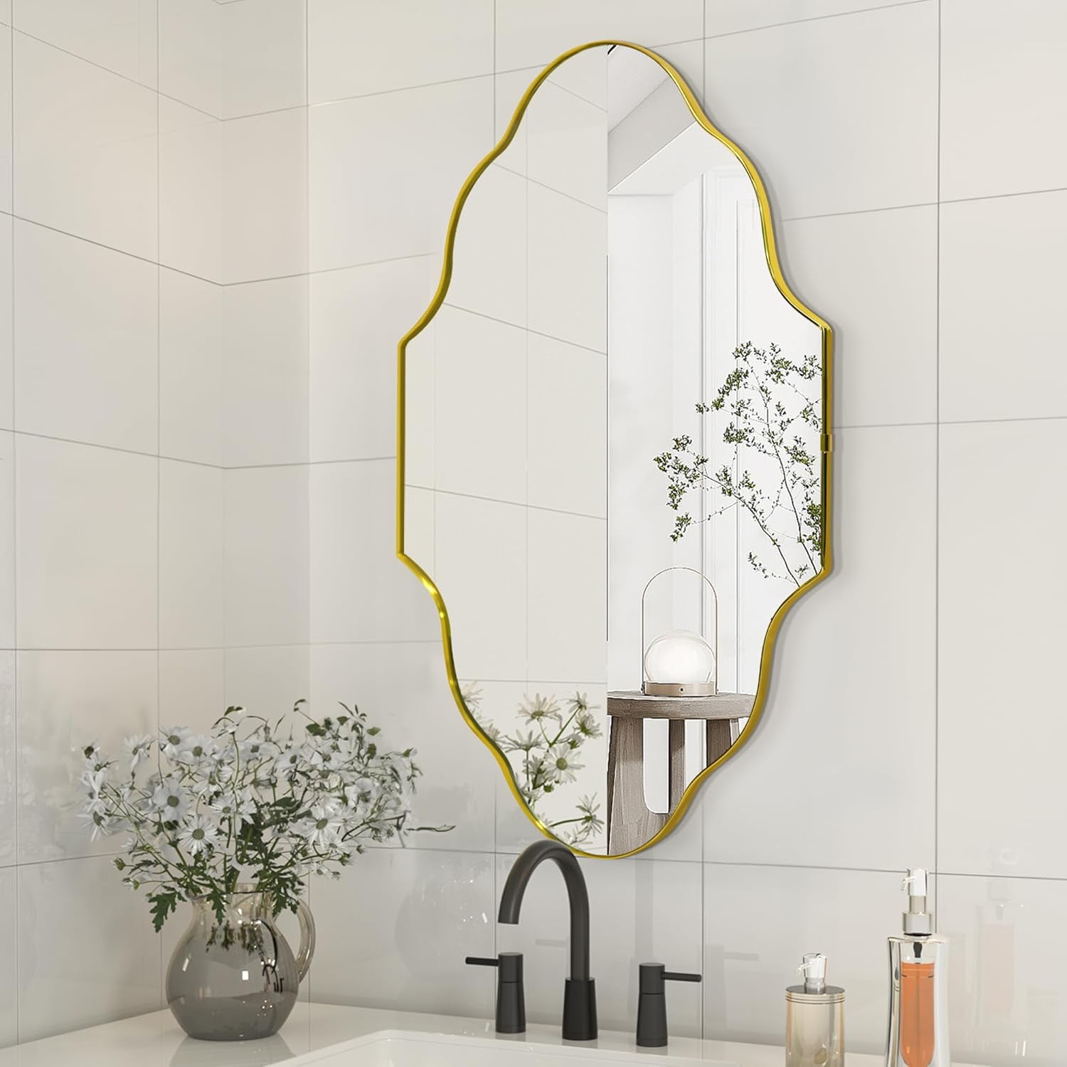 Scalloped Bathroom Mirror- Gold Mirror Wall Decor 23"x 37"Modern Mirror ...