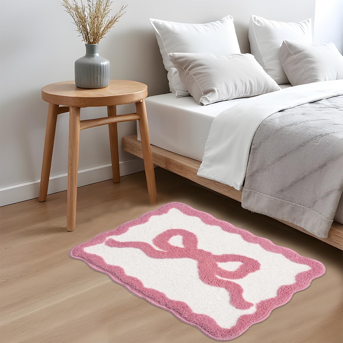 Scalloped Bow Bathroom Rugs Coquette Pink Cute Bath Rug Microfiber ...