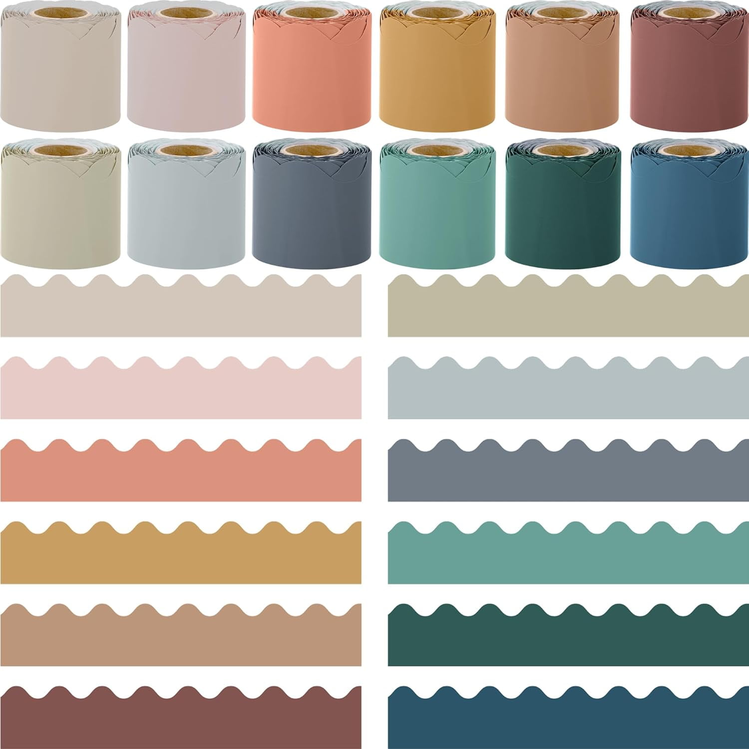 Scalloped Bulletin Board Borders with Boho Colors - 12 Rolls, 393.6 ...