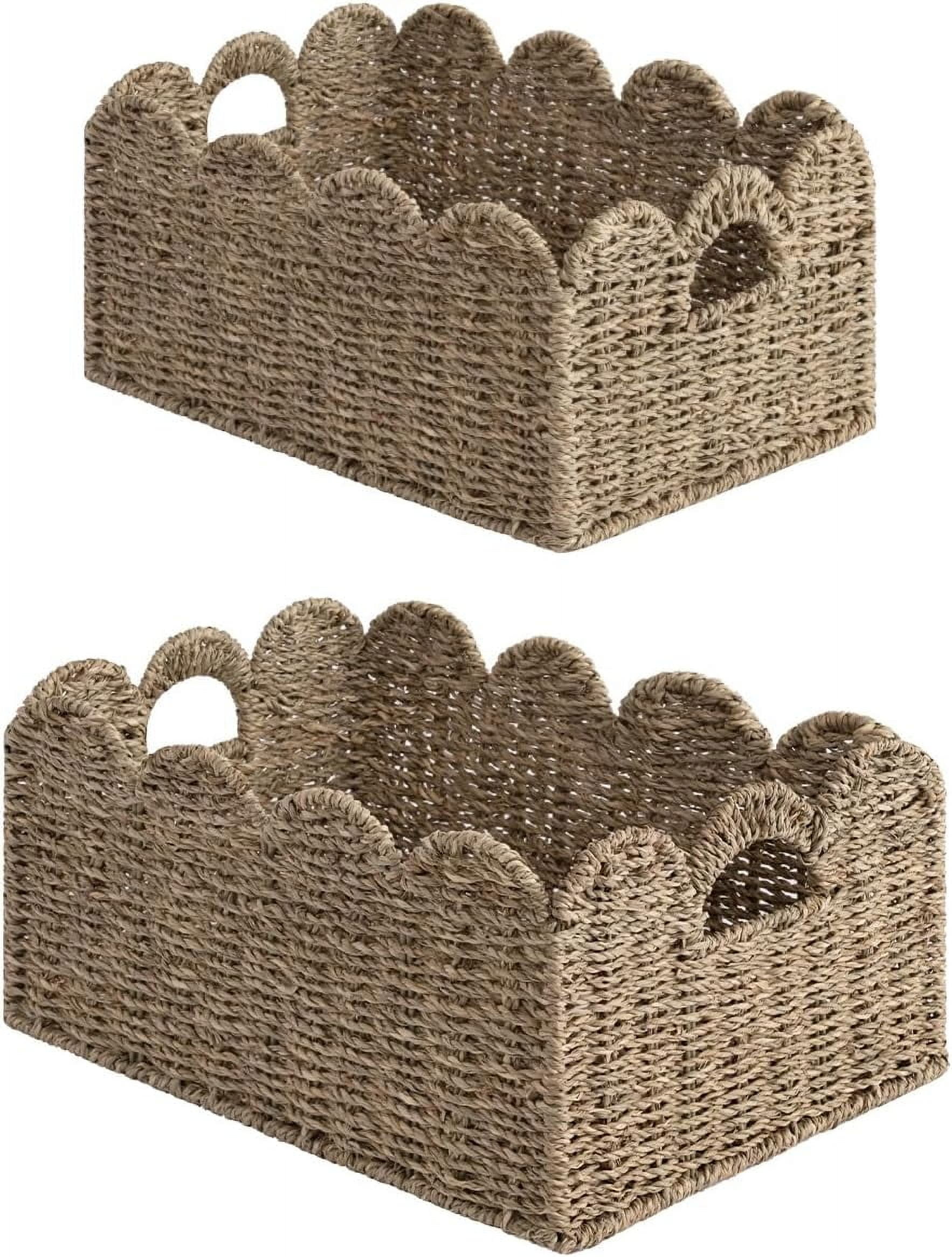 Scalloped Edge Wicker Basket, Hand-woven Rattan Baskets with Built-in ...