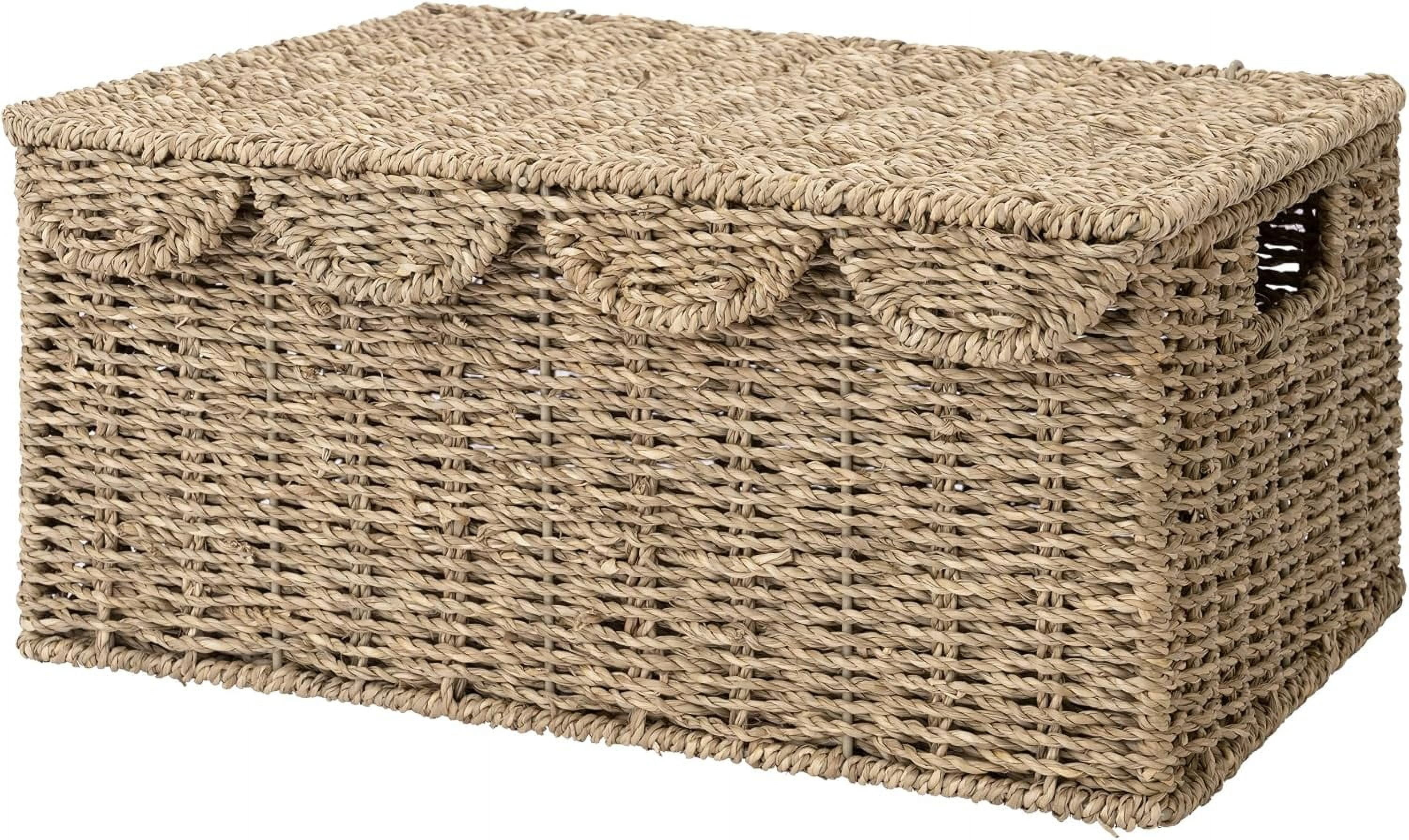 Scalloped Edge Wicker Basket with lid, Wicker Storage Basket with Built ...