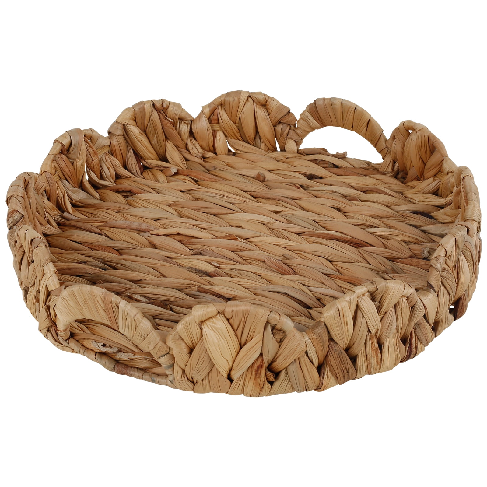 Scalloped Edge Woven Tray with Built in Handles Round Woven Basket ...