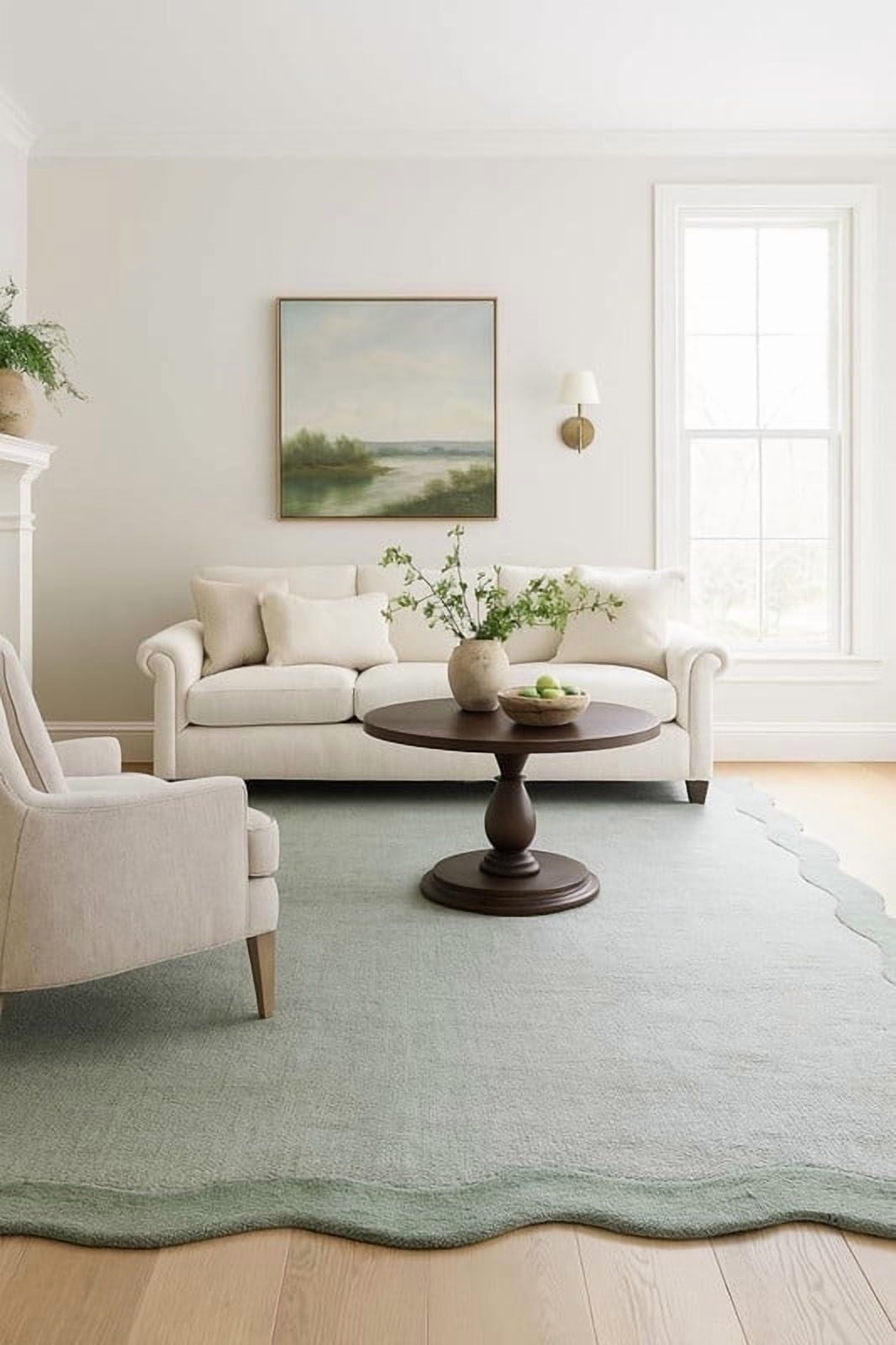 Scalloped Hand-Tufted Wool Area Rug 3' x 5' – Thick, Soft, Plain ...