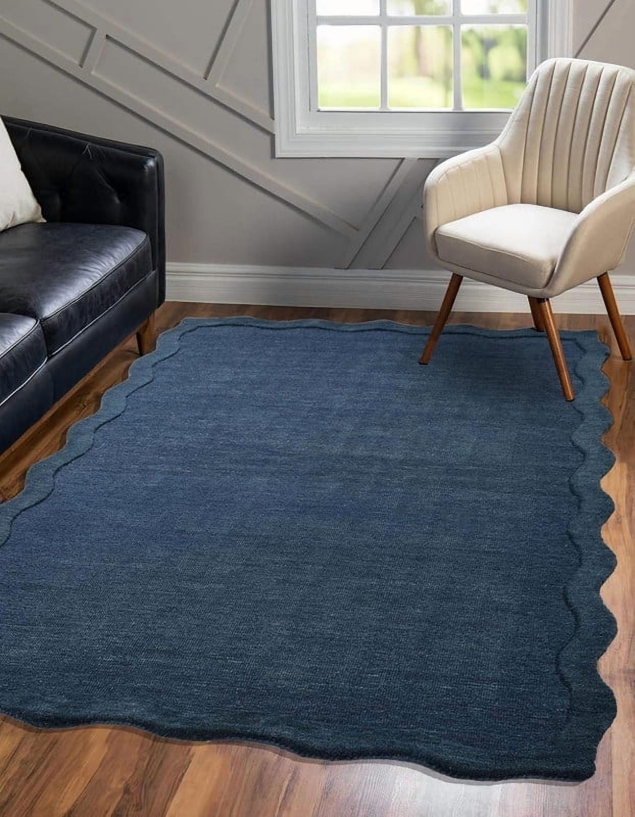 Scalloped Hand-Tufted Wool Area Rug 8' – Thick, Soft, Plain Textured ...