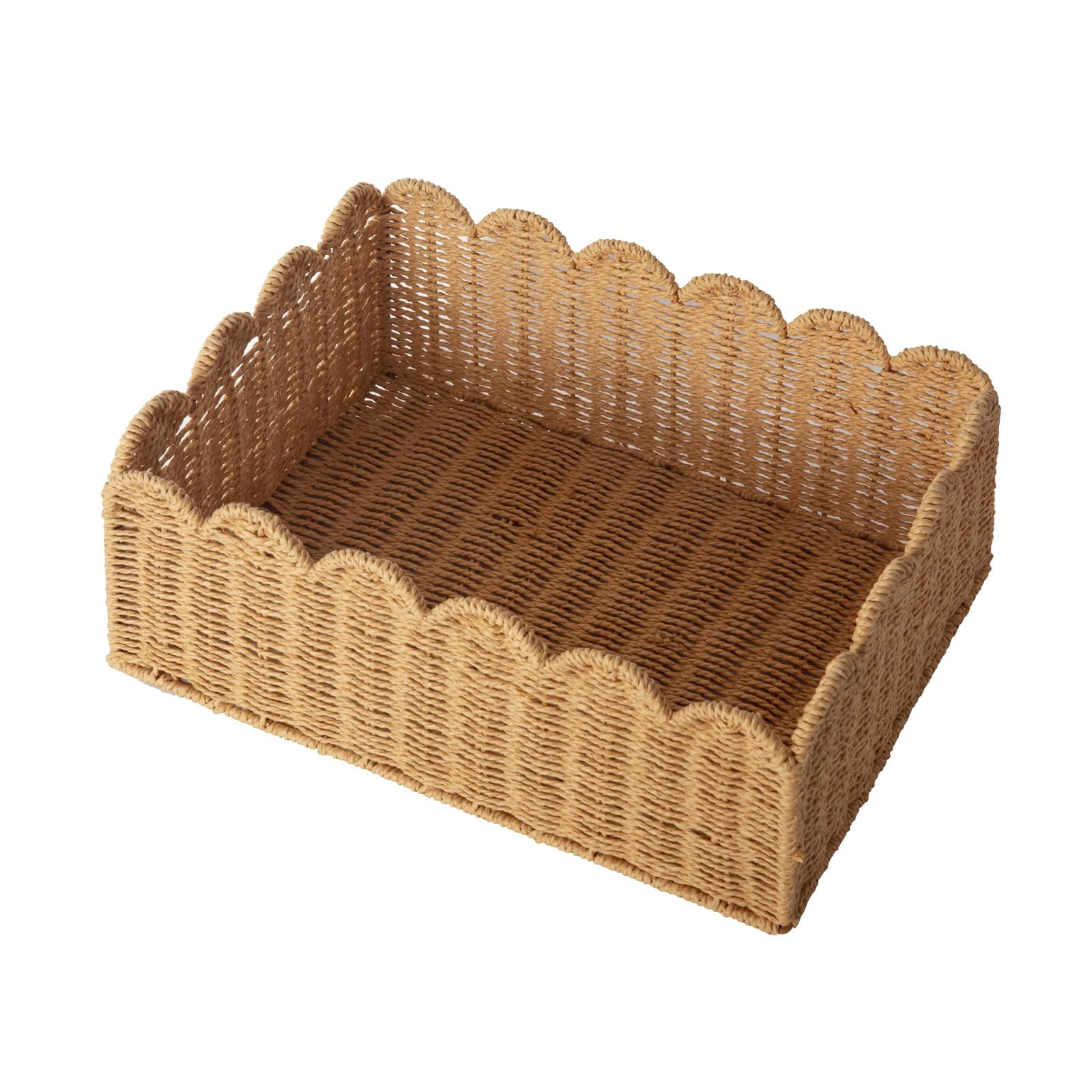 Scalloped Hand Woven Light Brown M Storage Baskets For Home Organizing ...