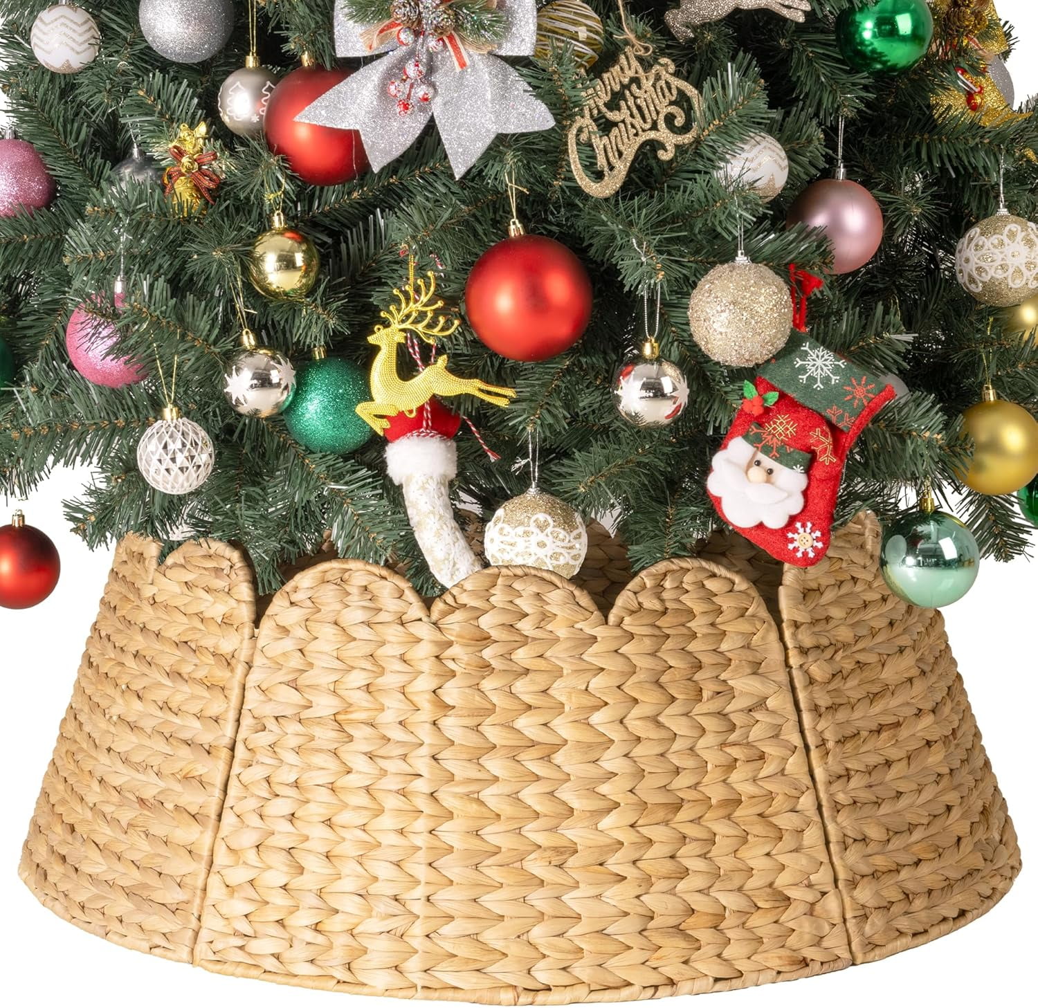 Scalloped Holiday 28" Christmas Tree Collar, Wicker Holiday Christmas ...