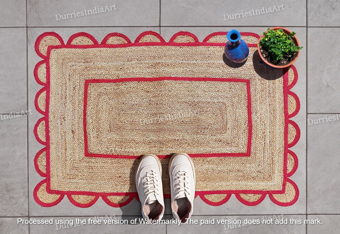 Scalloped Jute Rug- Rustic Red Scallop Jute Rug, Jute Scalloped Rug ...
