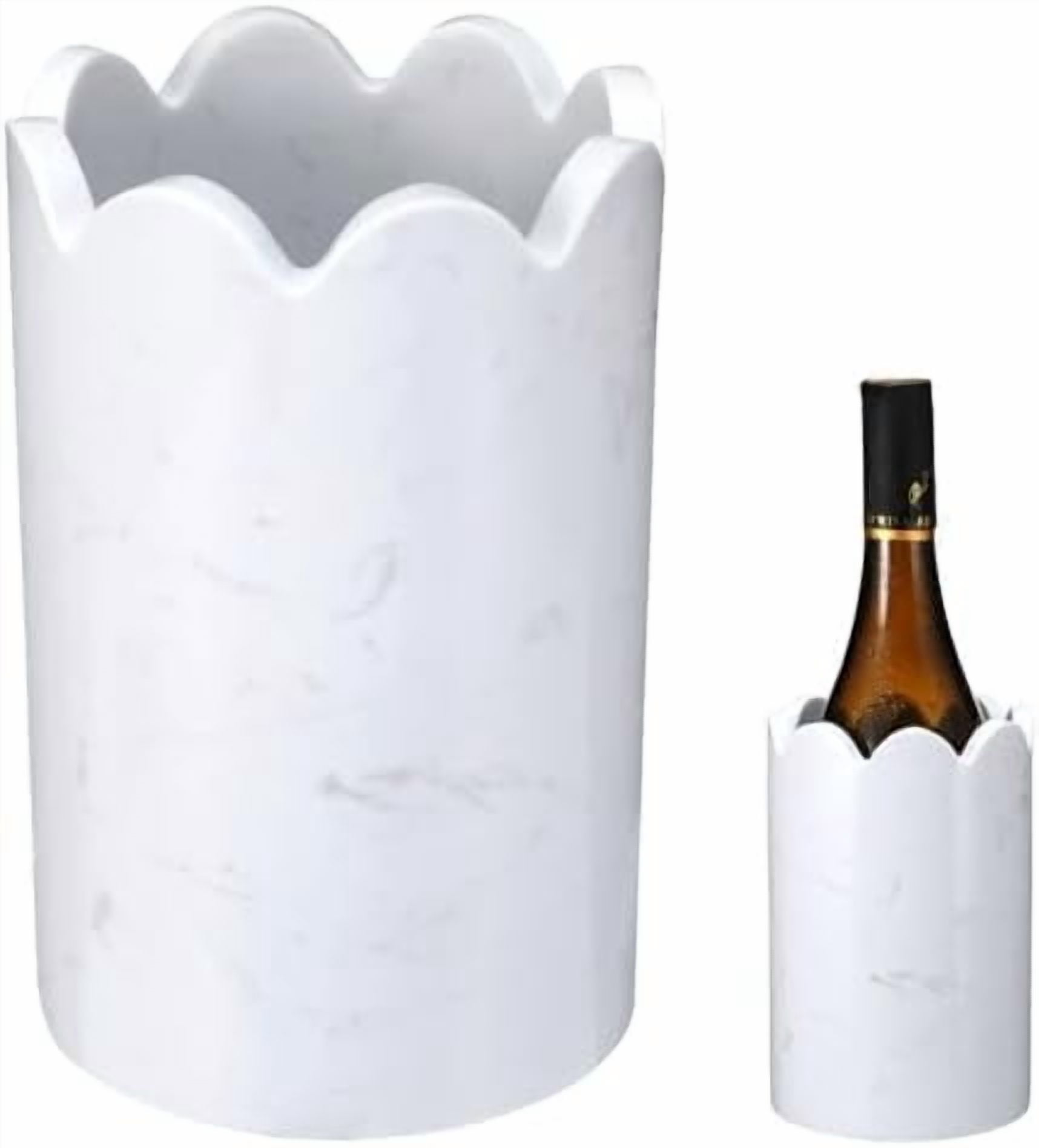 Scalloped Marble Wine Chiller 750ml Wine Bottle Chiller Bucket White ...