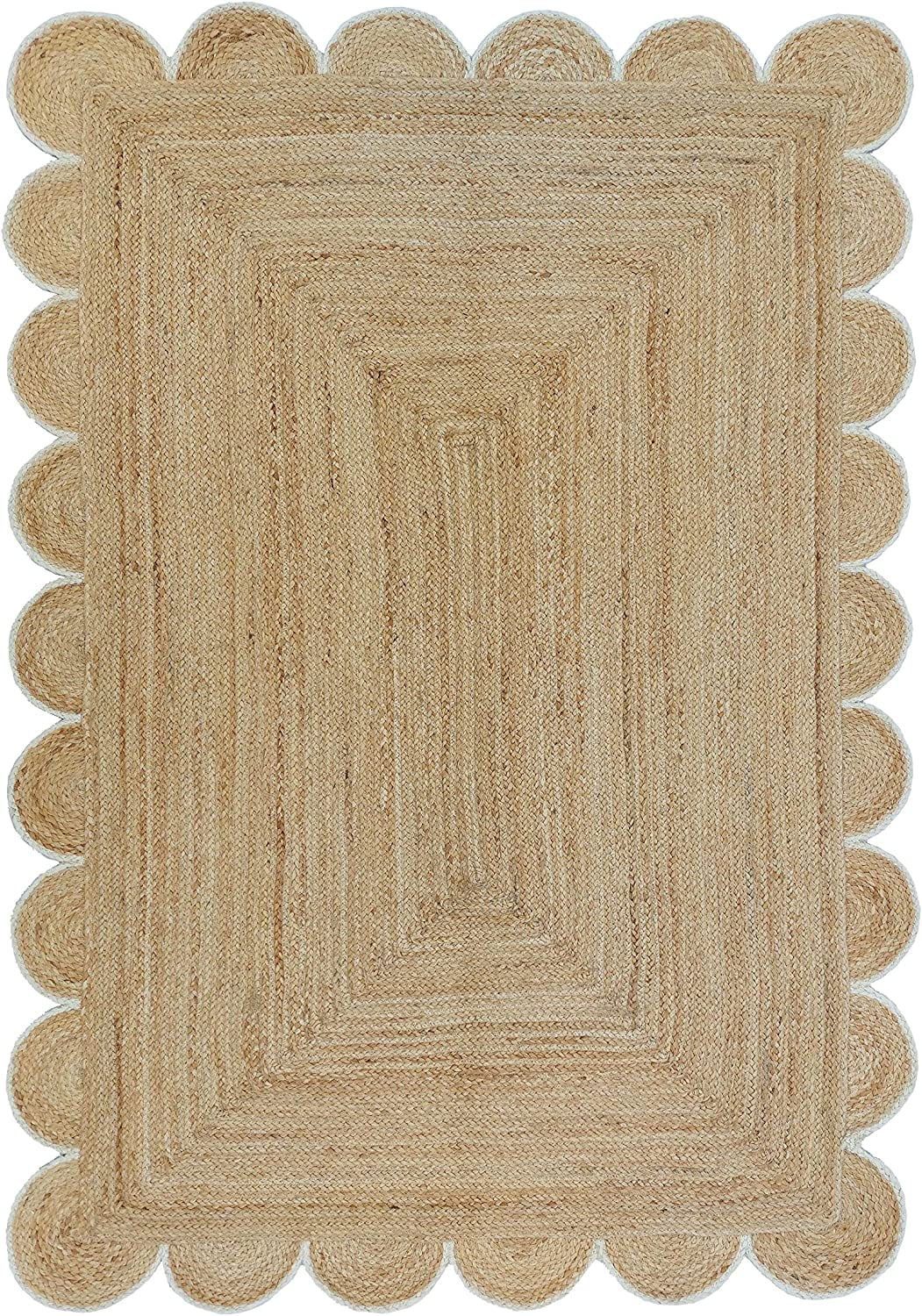 Scalloped Natural Jute Area Rug, Natural White Colored Trim - Walmart.com