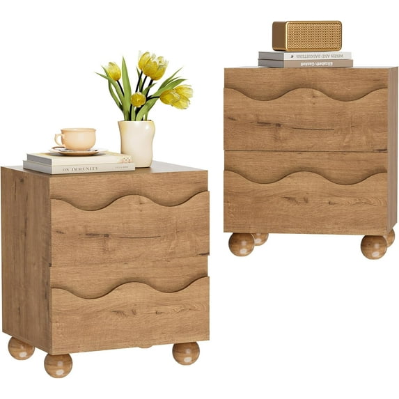 Scalloped Nightstand Set of Two for Bedroom with 2 Drawers, Modern ...