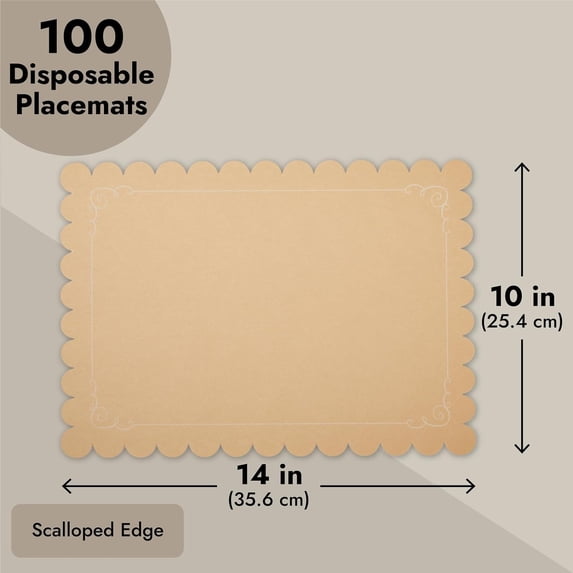 Scalloped Paper Placemats, 10 x 14 Inch, Brown, Disposable Table Mats ...