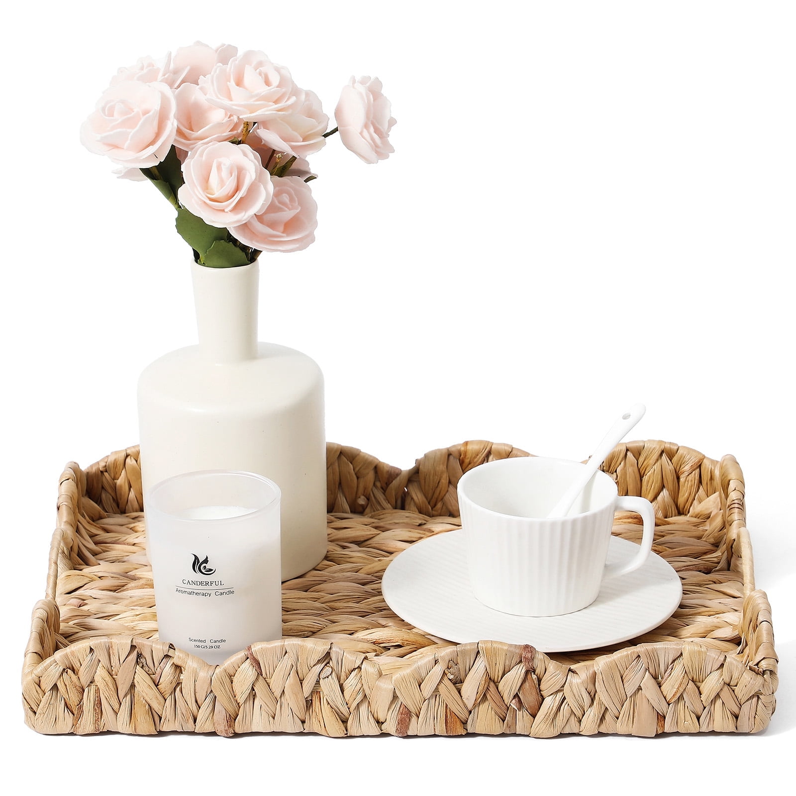 Scalloped Rectangular Serving Tray, 15 inch Decorative Water Hyacinth ...