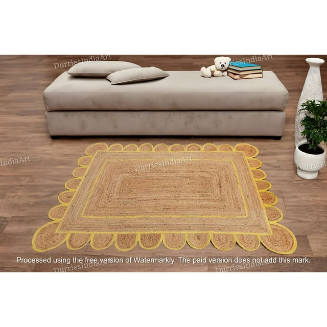 Scalloped Rug- Jute Rug, Jute Scalloped Rug, White Scallop Jute Rug ...