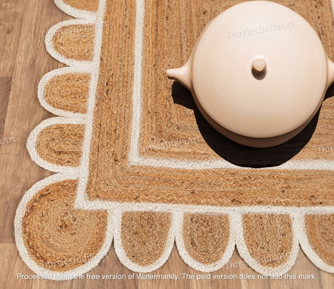 Scalloped Runner Rug, Jute Scallop Rug, Off White Jute Runner Rug ...