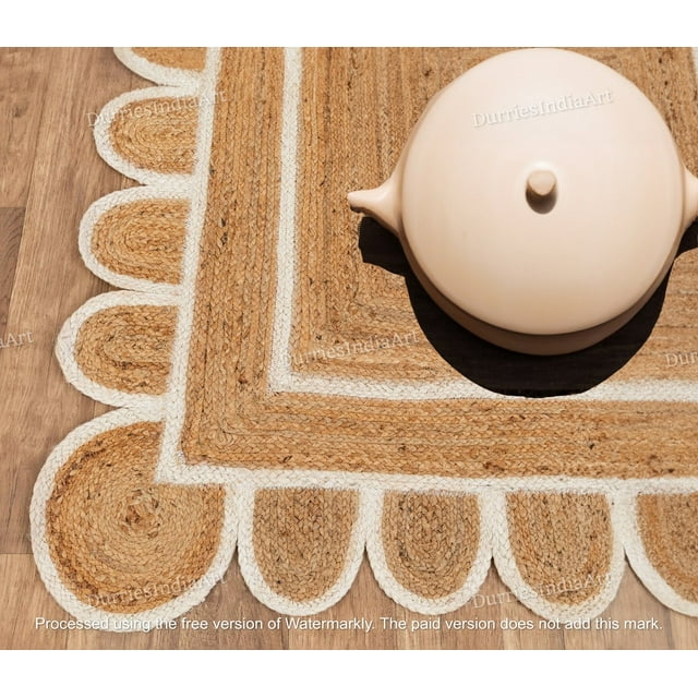 Scalloped Runner Rug, Jute Scallop Rug, Off White Jute Runner Rug ...