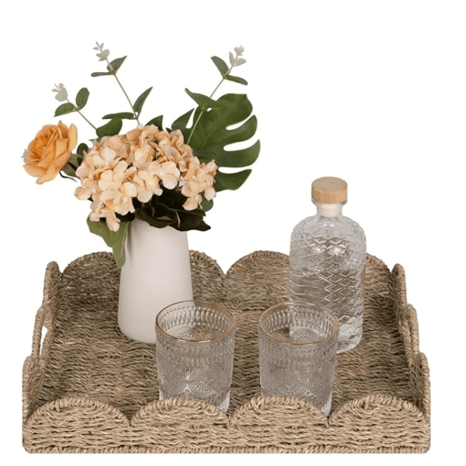 Tray, Wicker Rattan Serving Tray with Handles, Woven Rectangle Seagrass ...