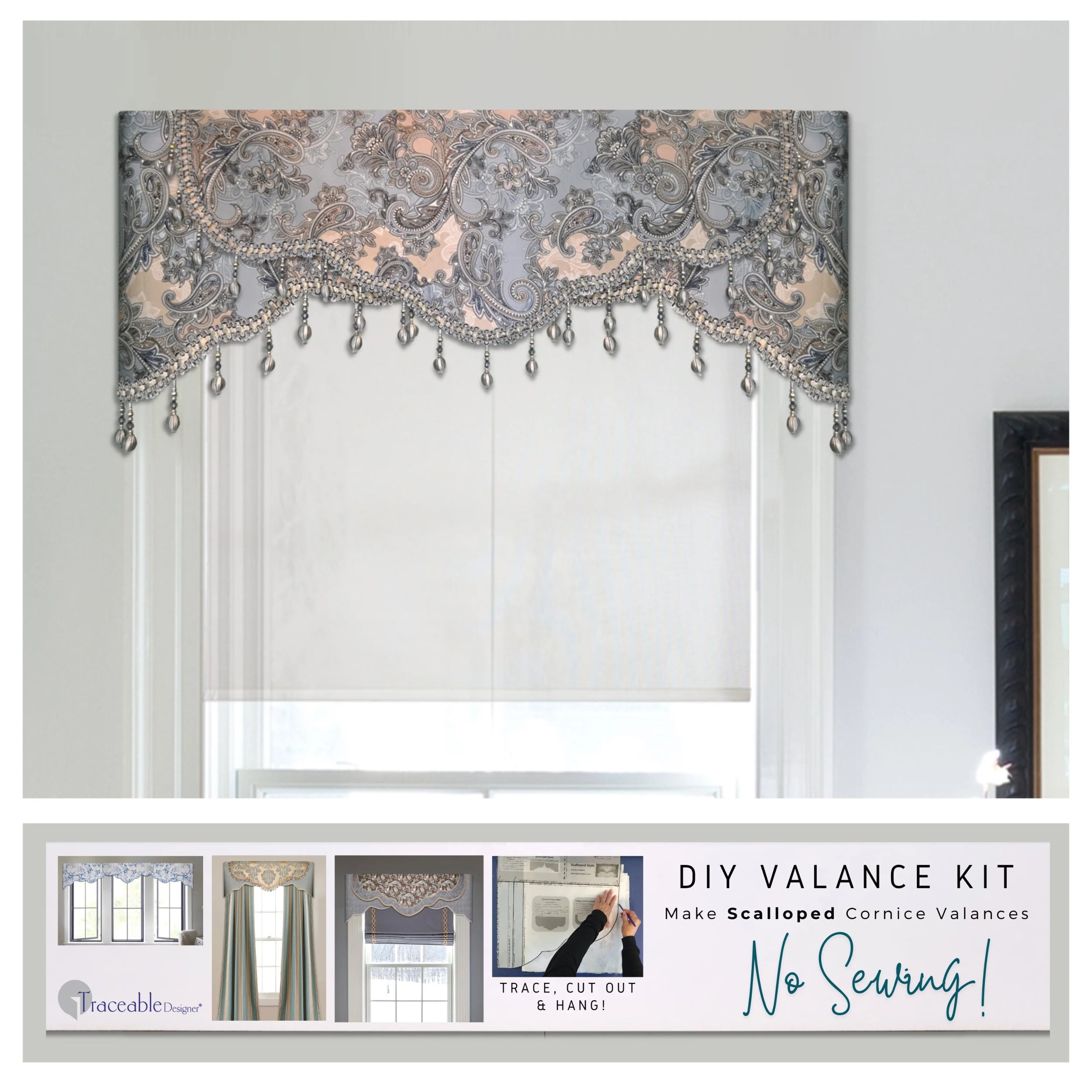 Scalloped Valance Kit for Bedroom, Kitchen, Living Room, No-Sewing ...