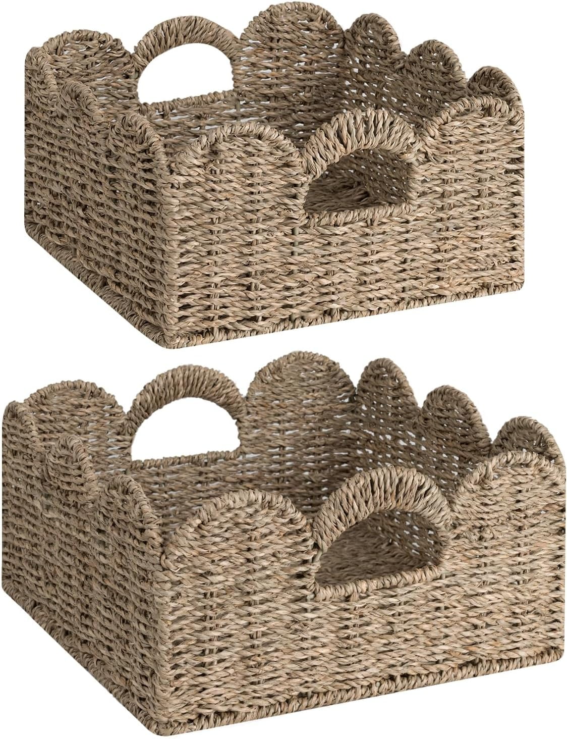 Scalloped Wicker Basket, Hand-woven Rattan Baskets with Built-in ...