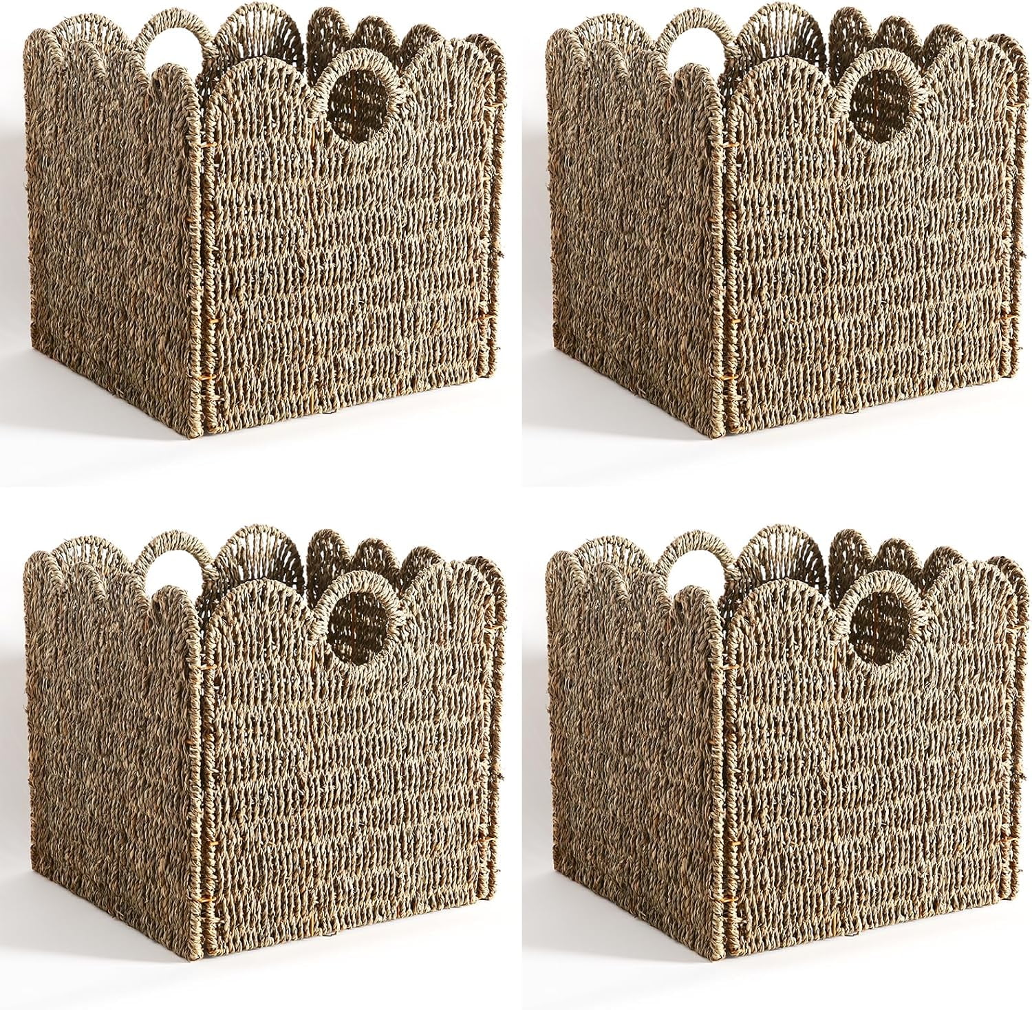 Scalloped Wicker Storage Cubes Basket, 12”x12“ Heavy Duty Paper rope ...