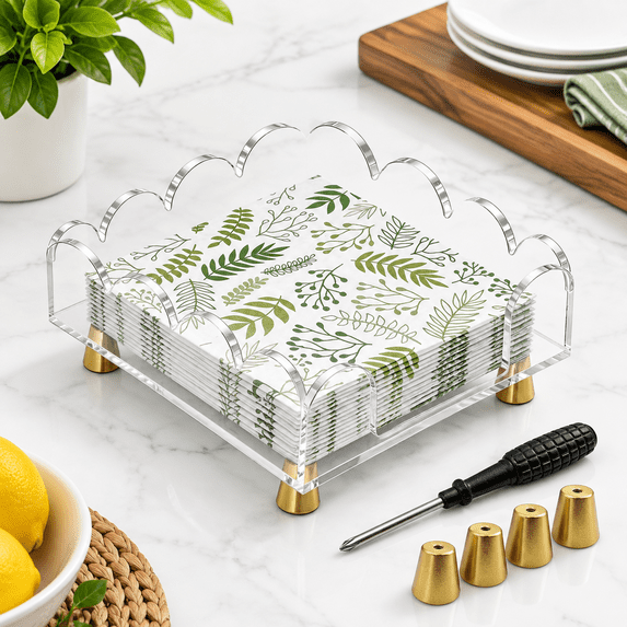 Scallopedr Napkin Holder With Metal Feet - Fits Standard 6.5x6.5 Inch ...