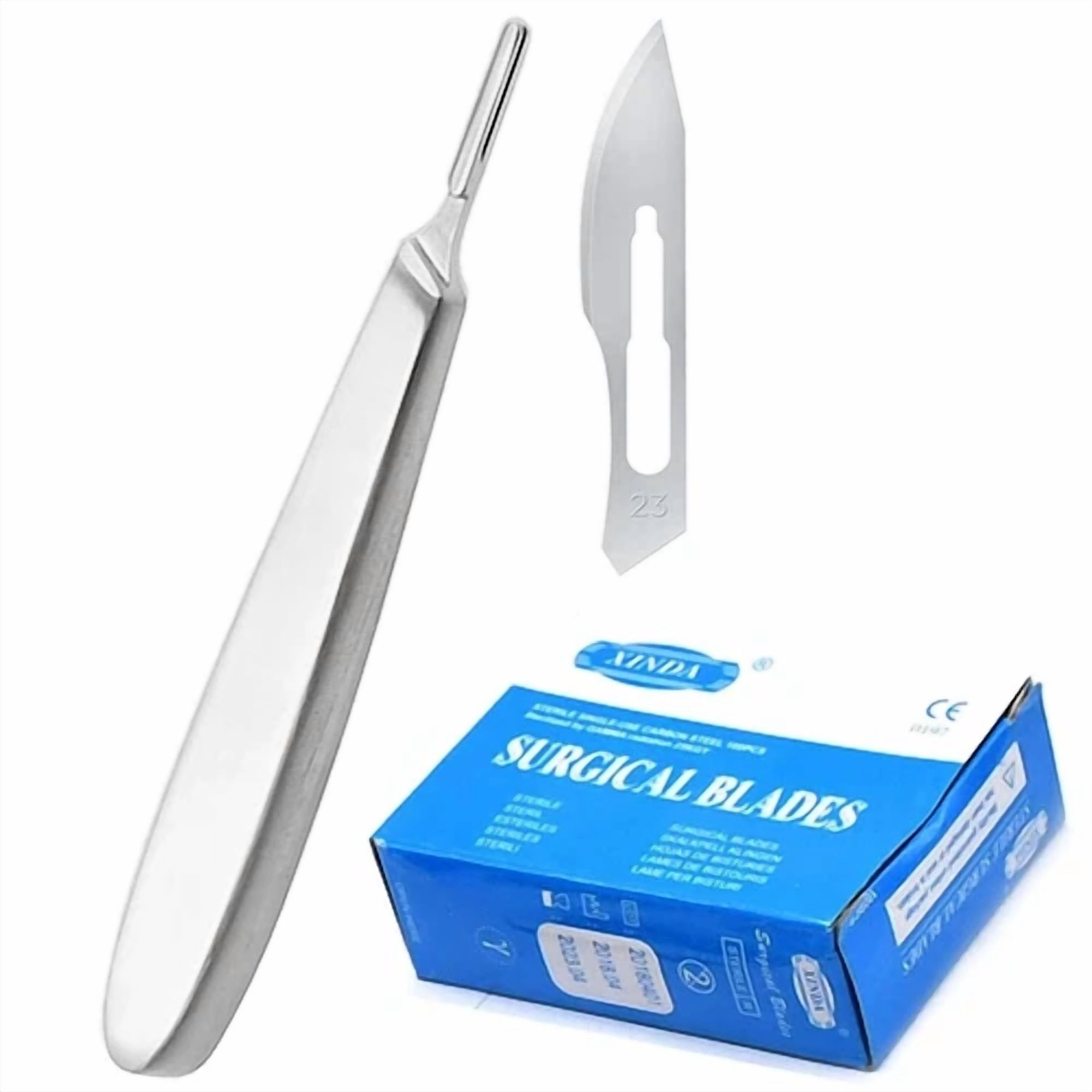 Scalpel Handle #8 Stainless Steel With 100 Scalpel Blades #23 Carbon ...
