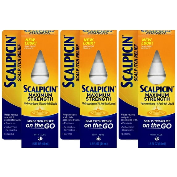 Scalpicin Scalp Itch Treatment, 1.5 fl oz, 3 Pack, Greaseless Anti-Itch ...