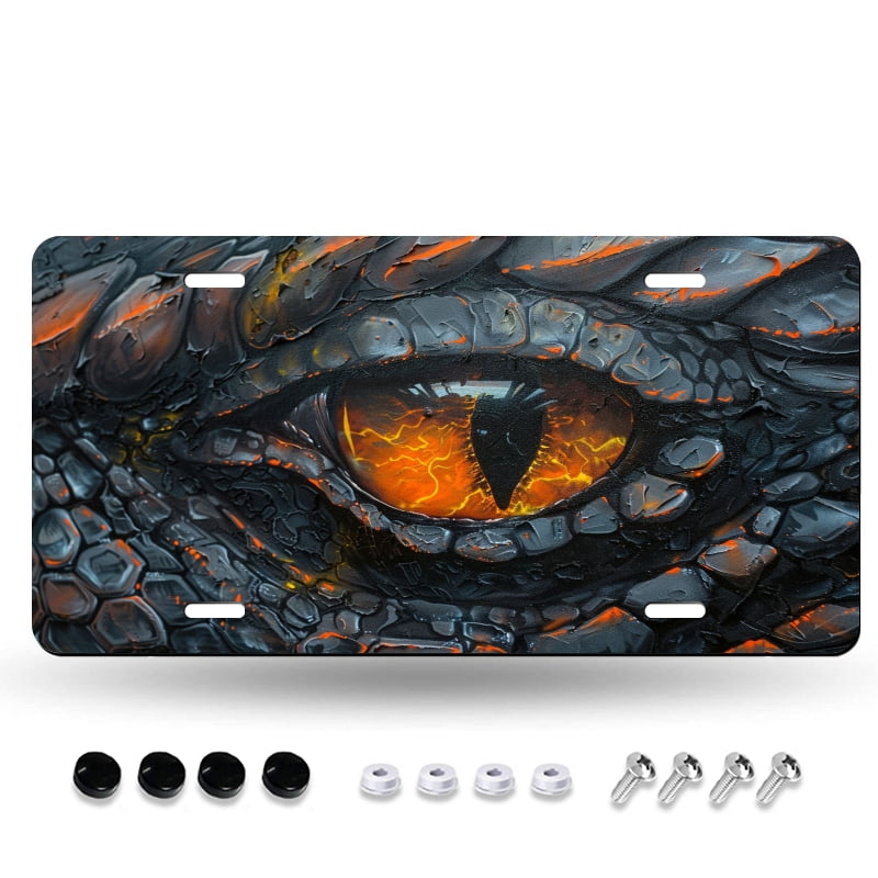 Scaly Texture Around a Fiery Dragon Eye License Plate Frame, Decorative ...