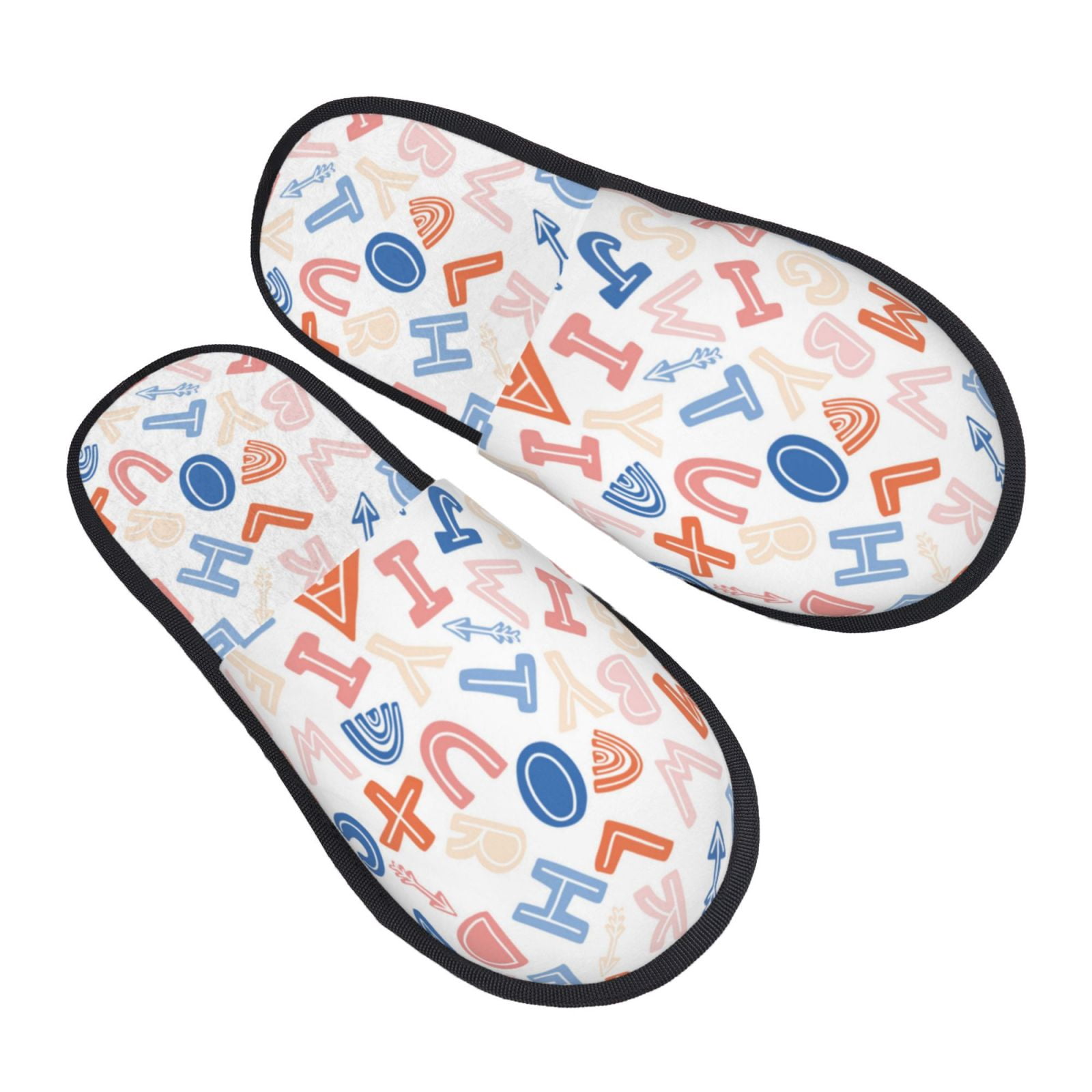 Scandinavian Alphabet House Slippers for Women Indoor, Fuzzy Warm Women ...