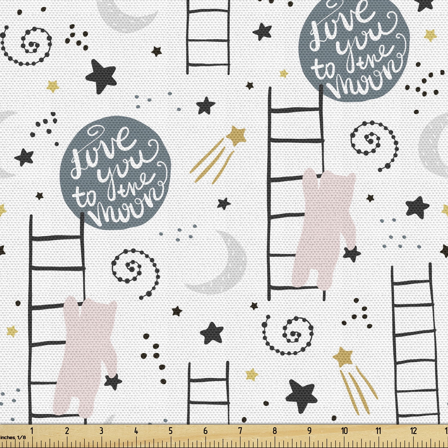 Ambesonne Scandinavian Fabric by the Yard Upholstery, Bear and Stars ...