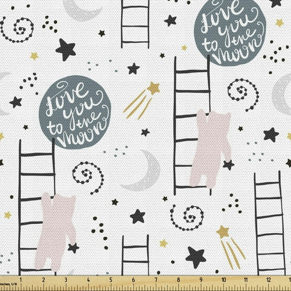 Ambesonne Scandinavian Fabric by the Yard Upholstery, Bear and Stars ...