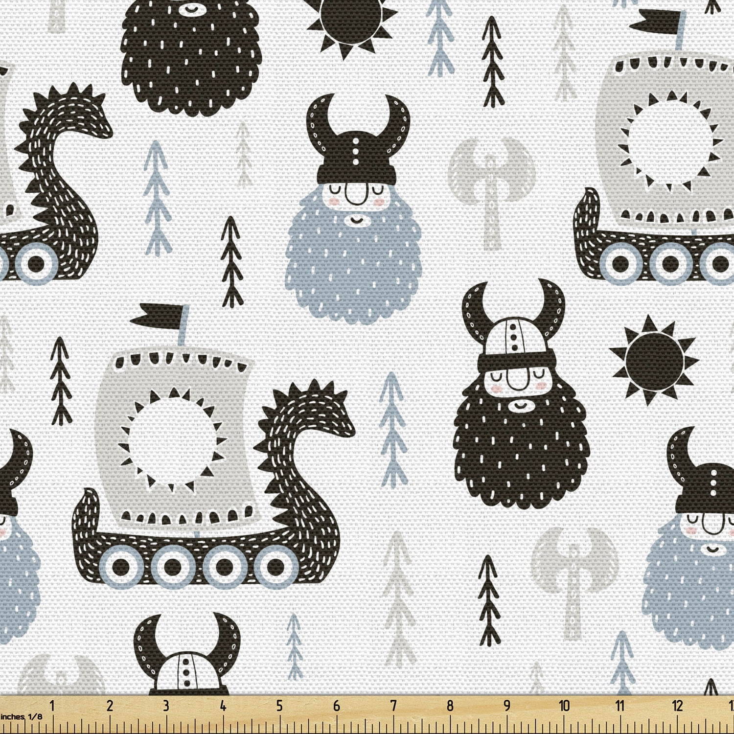Ambesonne Scandinavian Fabric by the Yard Upholstery, Longboats Viking ...